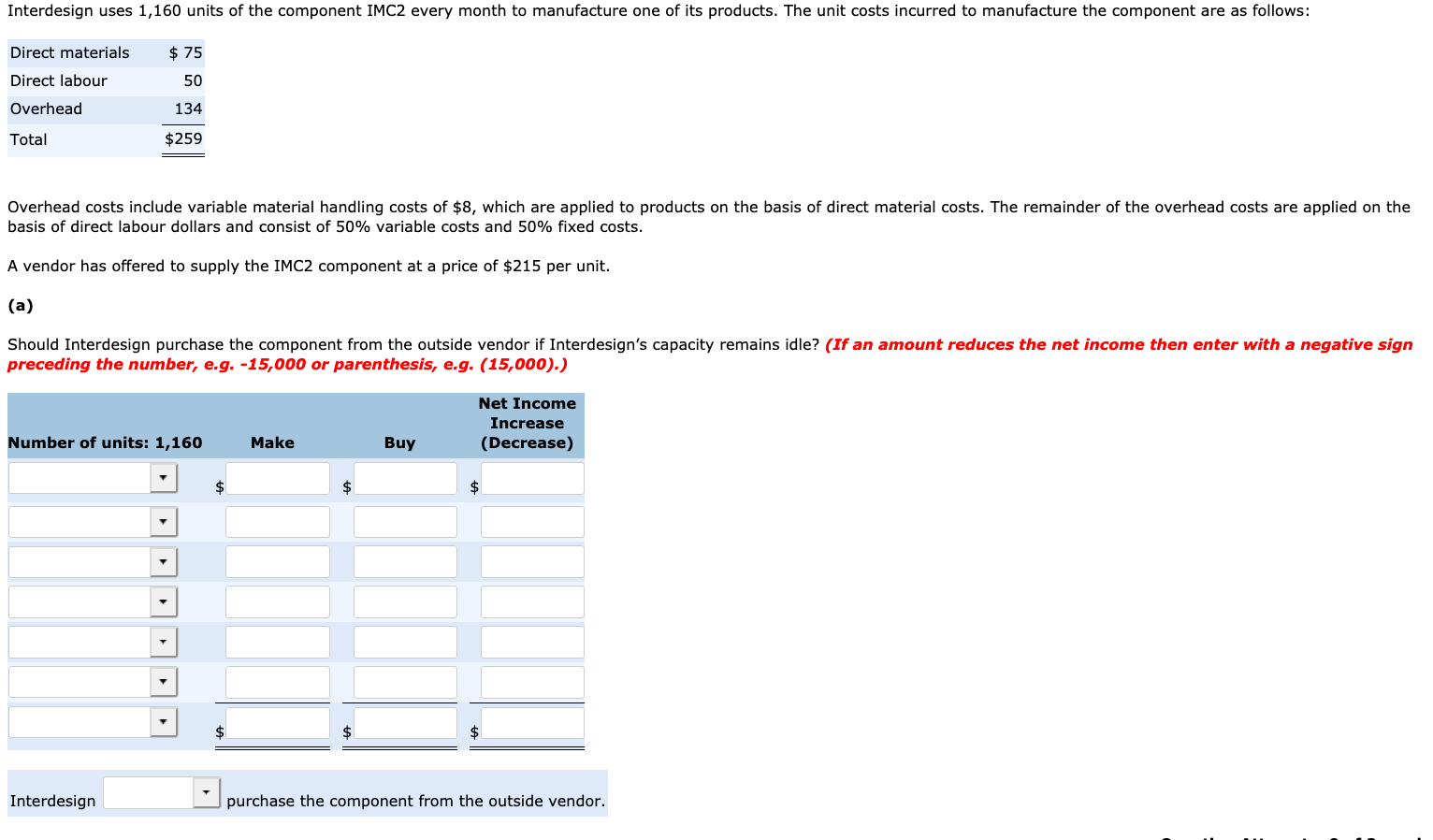 Solved Interdesign uses 1,160 units of the component IMC2 | Chegg.com