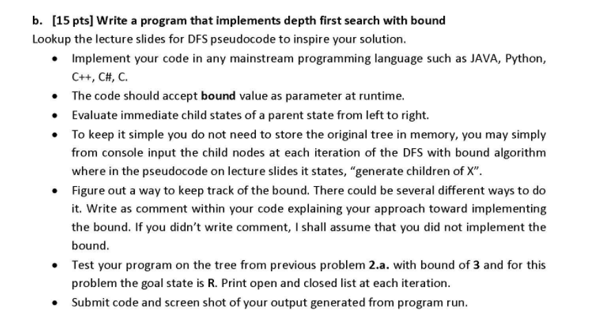 Solved b. (15 pts] Write a program that implements depth | Chegg.com