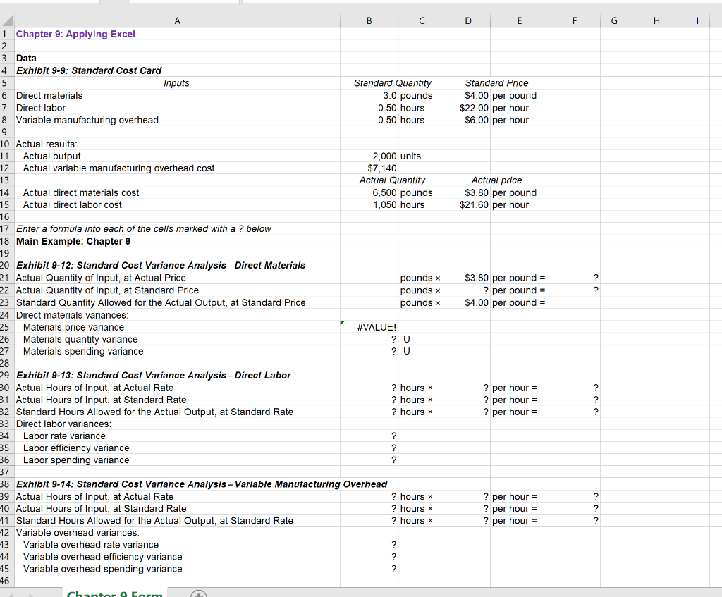 Solved Required information Chapter 09: Applying Excel | Chegg.com
