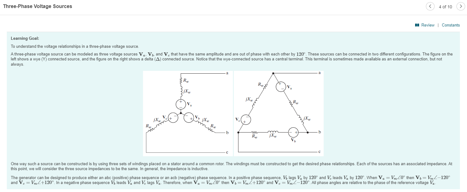 Solved Three-Phase Voltage Sources 4 of 10 A Review | | Chegg.com