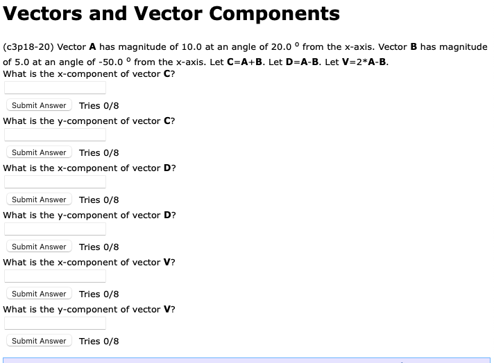 Solved Vectors and Vector Components (c3p18-20) Vector A has | Chegg.com