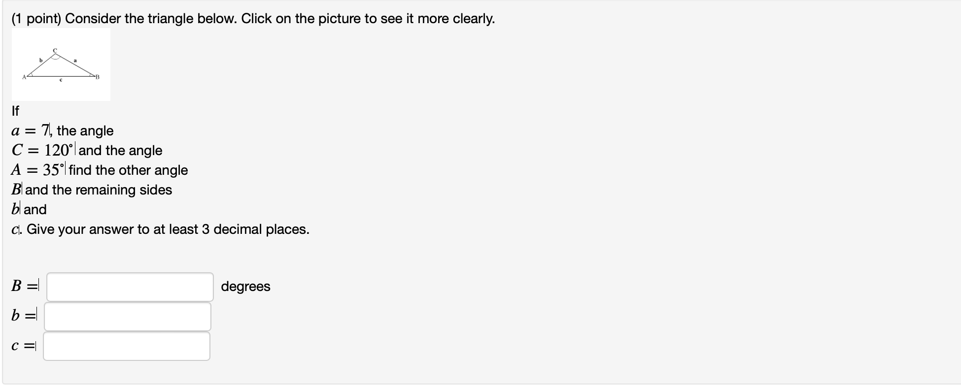 Solved (1 point) Consider the triangle below. Click on the | Chegg.com