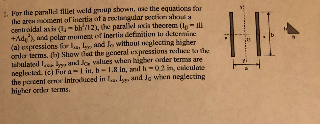 Solved 1. For the parallel fillet weld group shown, use the | Chegg.com