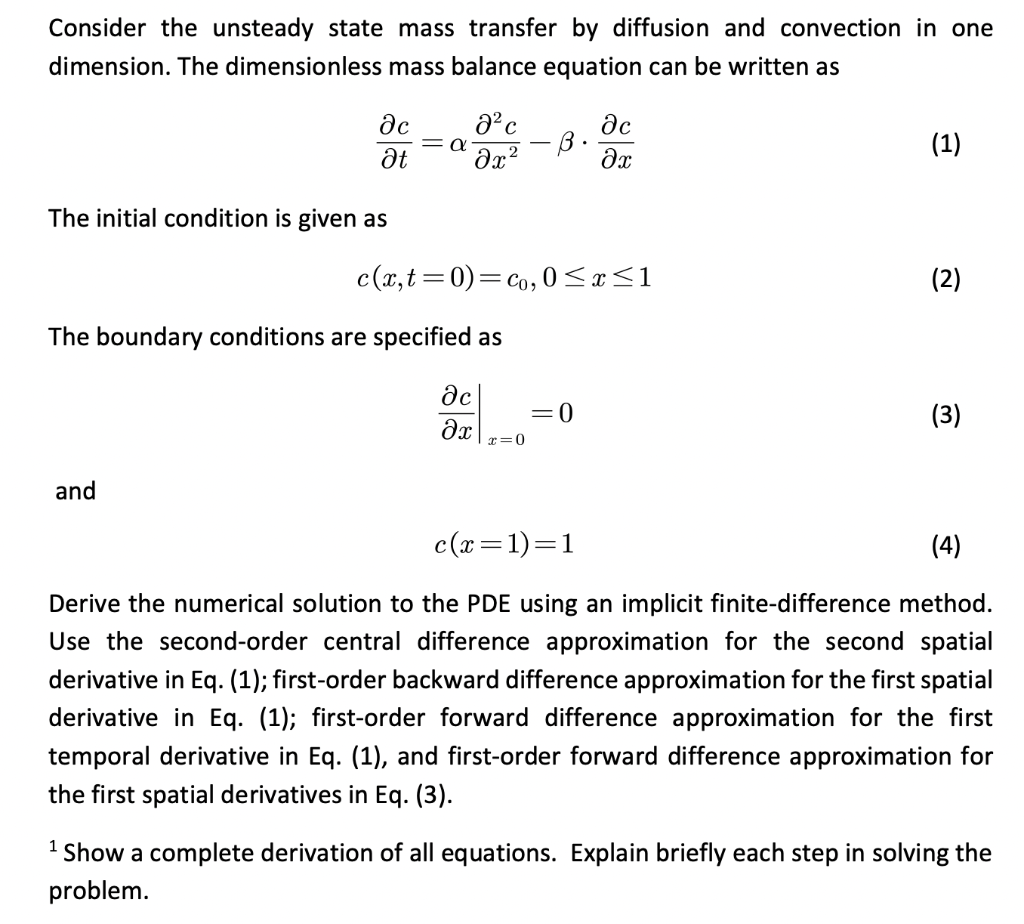 Consider the unsteady state mass transfer by | Chegg.com