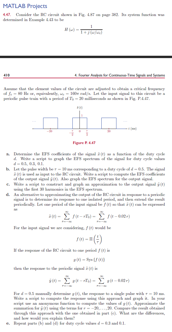 MATLAB Projects 4.47. Consider the RC circuit shown | Chegg.com