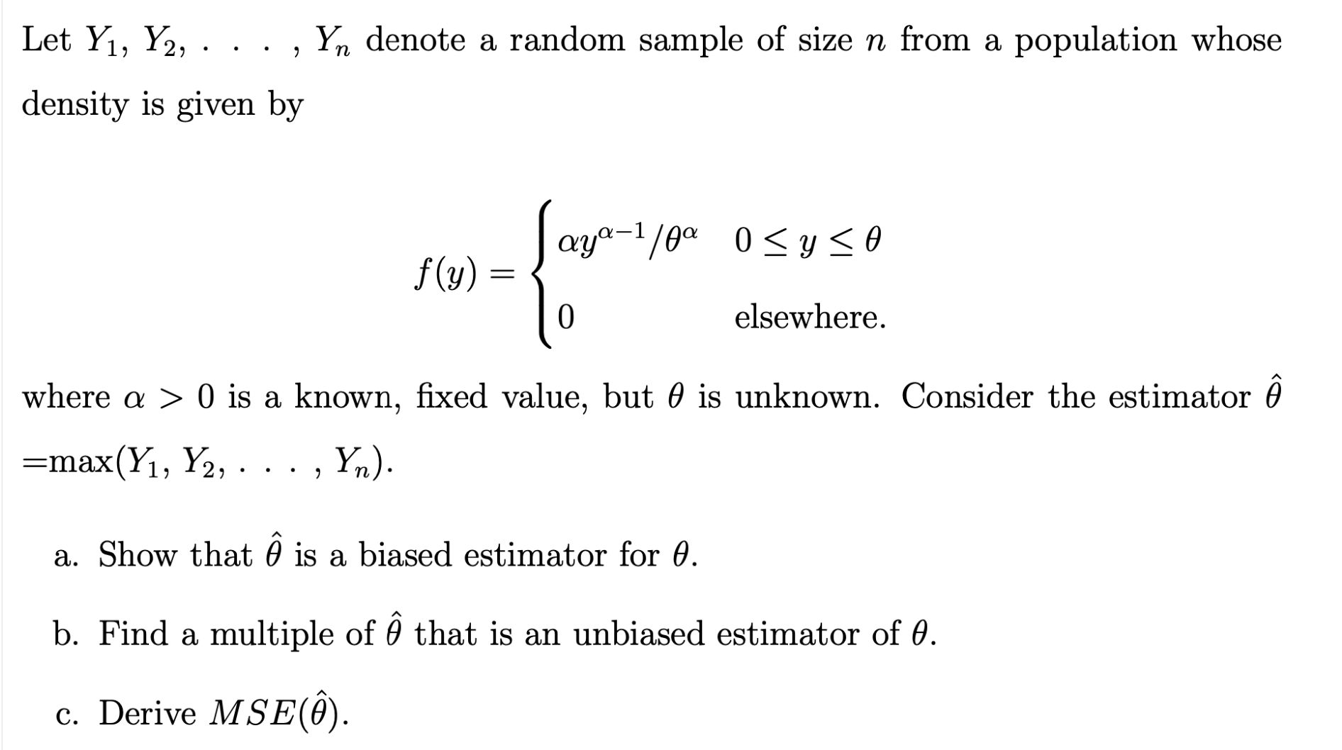 Solved Let Y1, Y2, …..Yn denote a random sample of size n | Chegg.com