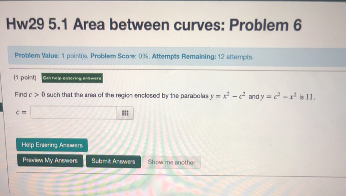 Solved Hw29 5.1 Area between curves: Problem 6 Problem | Chegg.com