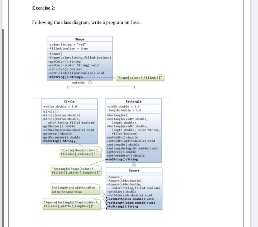 Solved Exercise 2: Following the class diagram, write a | Chegg.com