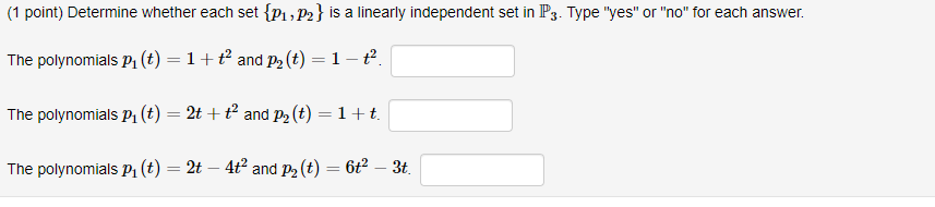Solved (1 point) Determine whether each set {P1, P2} is a | Chegg.com