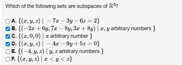 Solved Which of the following sets are subspaces of R3 ? A. | Chegg.com