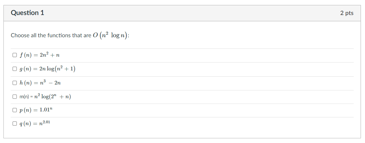 Solved Question 1 2 pts Choose all the functions that are 0 | Chegg.com