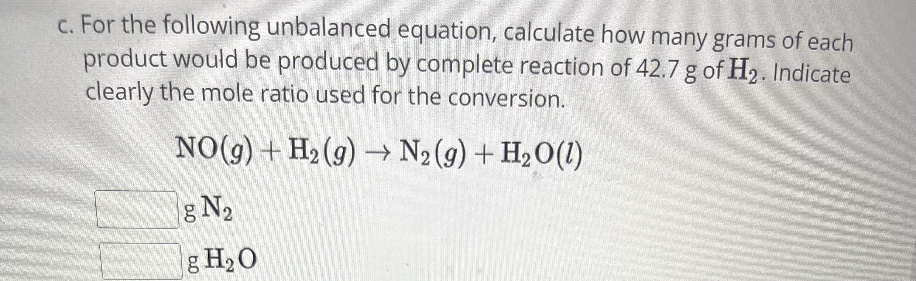 Solved c. For the following unbalanced equation, calculate | Chegg.com