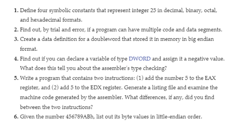 Solved 1. Define four symbolic constants that represent | Chegg.com