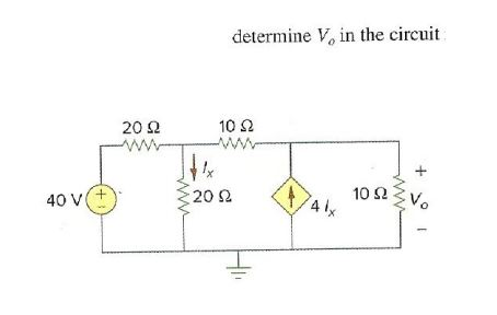 Solved determine V. in the circuit 20 Ω 10Ω Ο 40vo , X20 Ω | Chegg.com