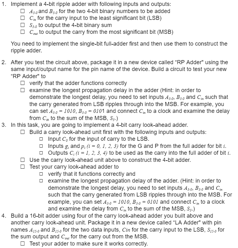 1. Implement a 4-bit ripple adder with following | Chegg.com