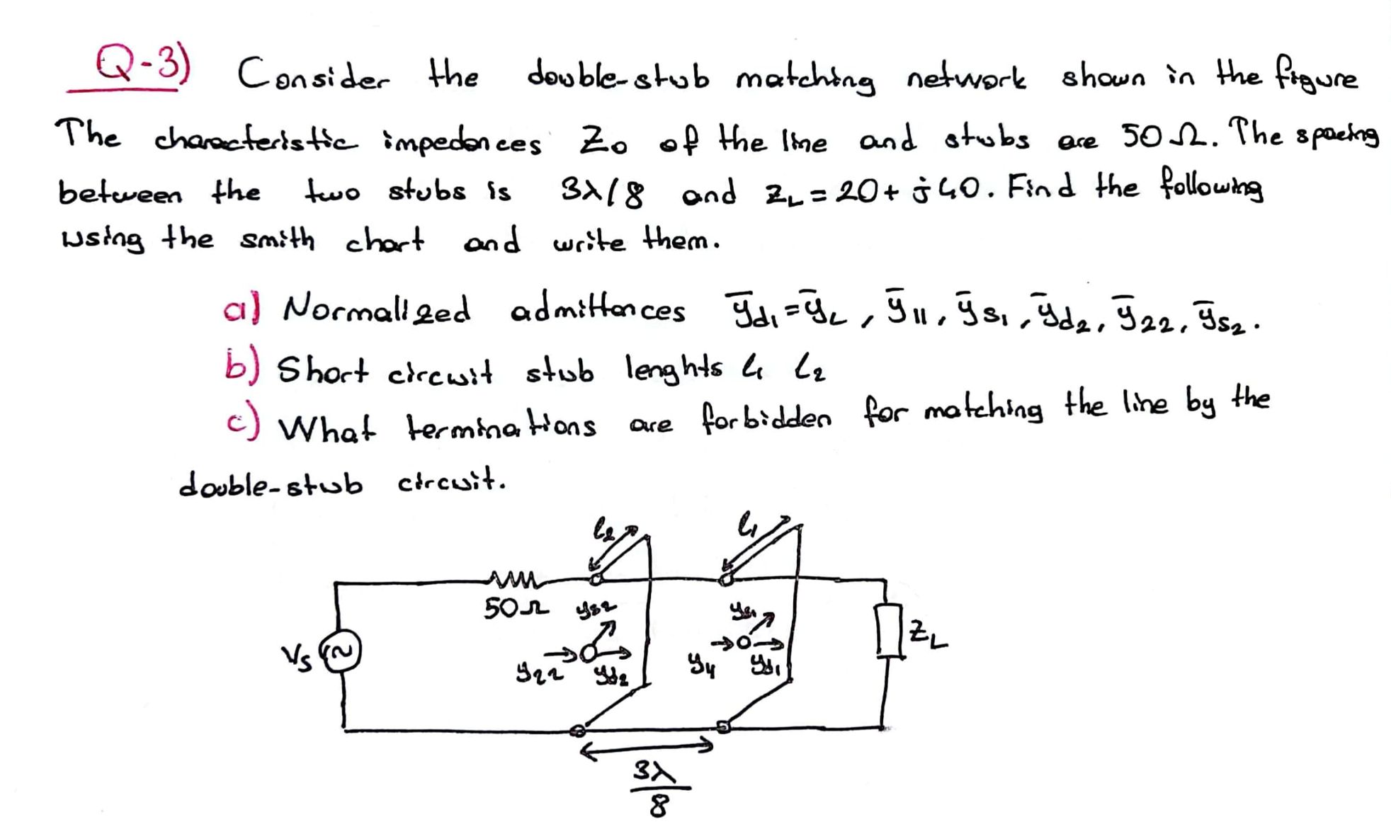 Solved Q-3) ﻿Consider the dowble-stub matching network shown | Chegg.com
