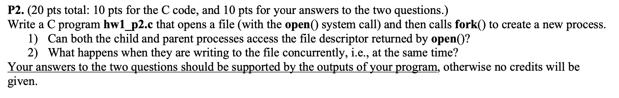 Solved P2. ( 20 pts total: 10 pts for the C code, and 10 pts | Chegg.com