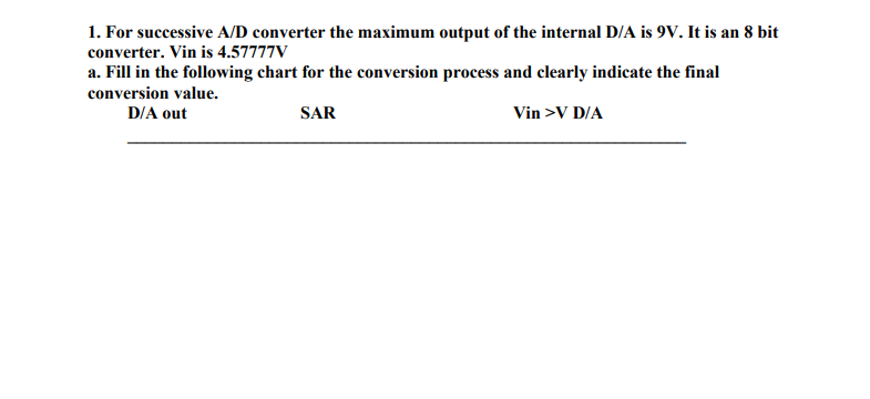 Solved 1. For successive A/D converter the maximum output of | Chegg.com
