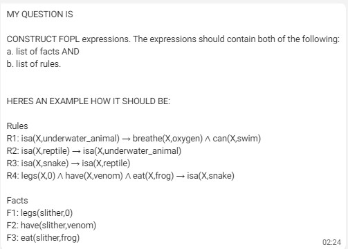 Solved MY QUESTION IS CONSTRUCT FOPL expressions. The | Chegg.com
