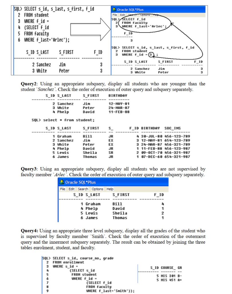 Lab 8: Subqueries/Nested Queries Create and Submit a | Chegg.com