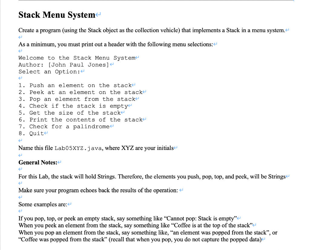 Solved Stack Menu System Create A Program Using The Stack