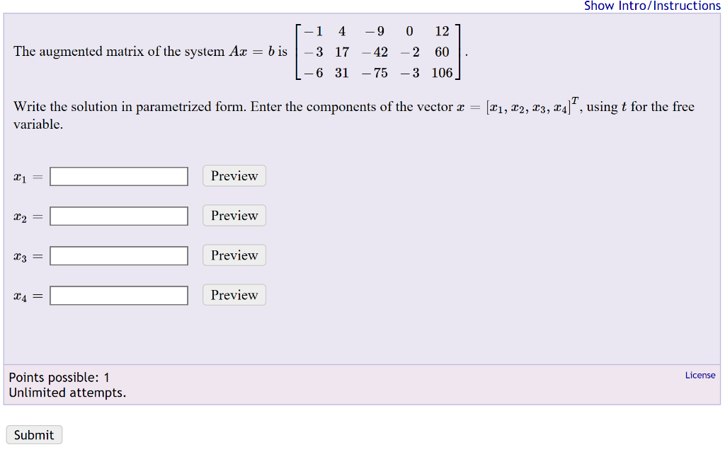 Solved Show Intro/Instructions -1 4-90121 The augmented | Chegg.com