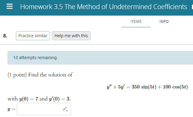 Solved Homework 3.5 The Method of Undetermined Coefficients | Chegg.com