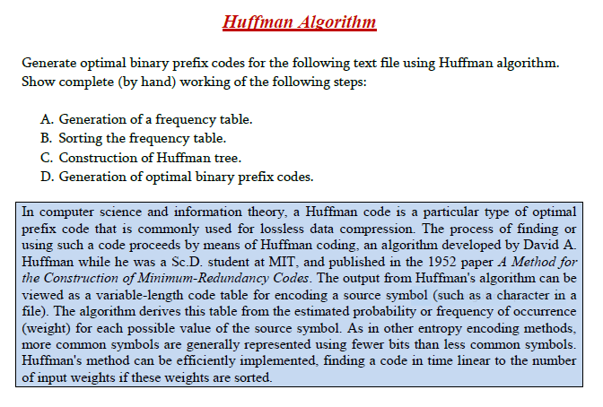 Solved Huffman Algorithm Generate optimal binary prefix | Chegg.com