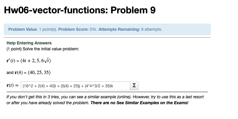 Solved Hw06 Vector Functions Problem 9 Problem Value 1 