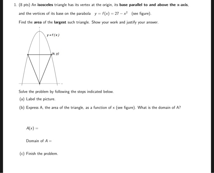 Solved 1. (8 pts) An isosceles triangle has its vertex at | Chegg.com
