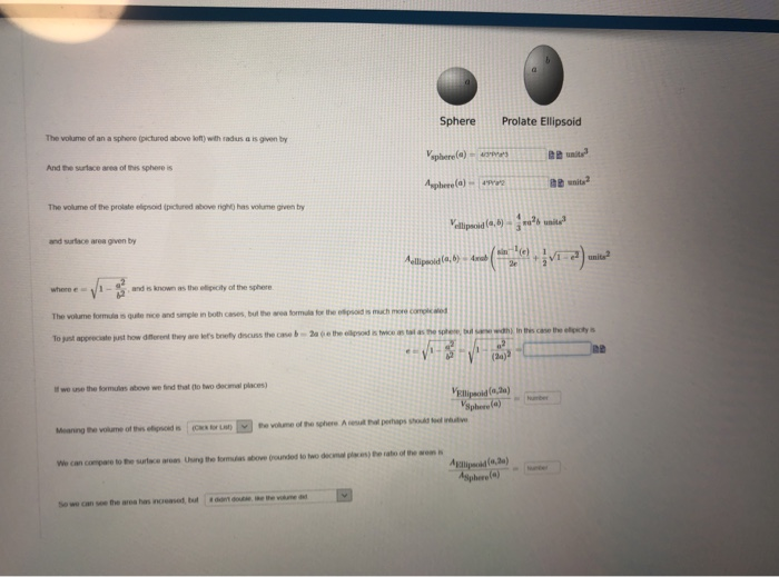 Solved Sphere Prolate Ellipsoid The volume of an a sphere | Chegg.com