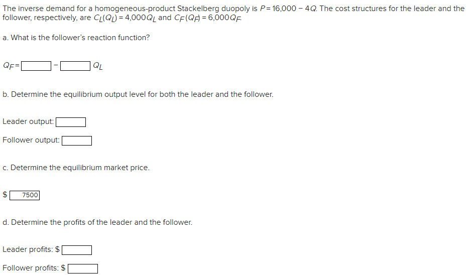 Solved The inverse demand for a homogeneous-product | Chegg.com