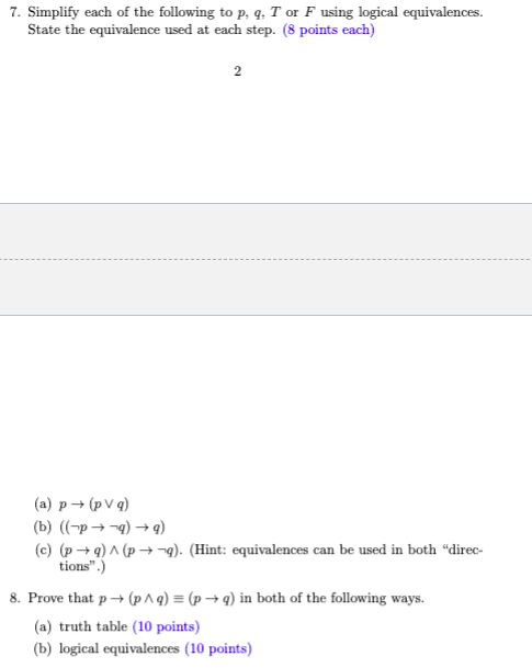 Solved 7. Simplify each of the following to p, q, T or F | Chegg.com
