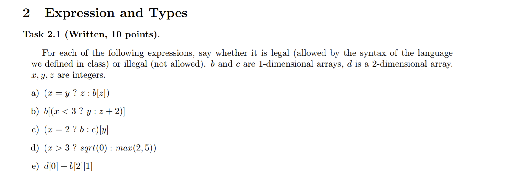 Solved 2 Expression and Types Task 2.1 (Written, 10 points). | Chegg.com