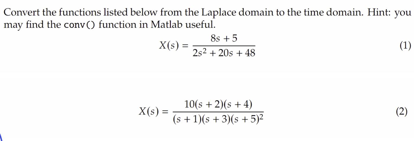 Solved Convert the functions listed below from the Laplace | Chegg.com