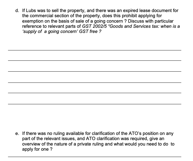 Solved Q4. You work for Lubs Investments Pty Ltd ( Lubs), | Chegg.com