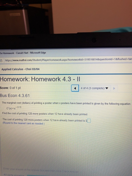Solved o Homework-Cianah Hart- Microsoft Edge | Chegg.com