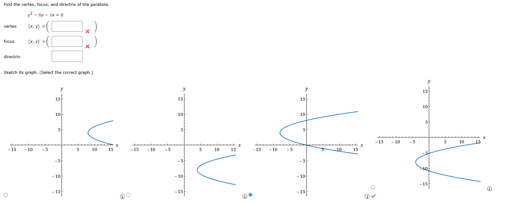 Solved by an EXPERT Find the vertex, focus, and directrix of ﻿the | Chegg.com