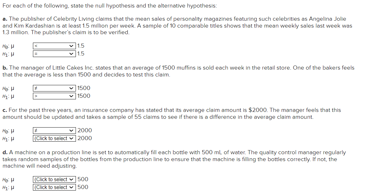 Solved For each of the following, state the null hypothesis | Chegg.com