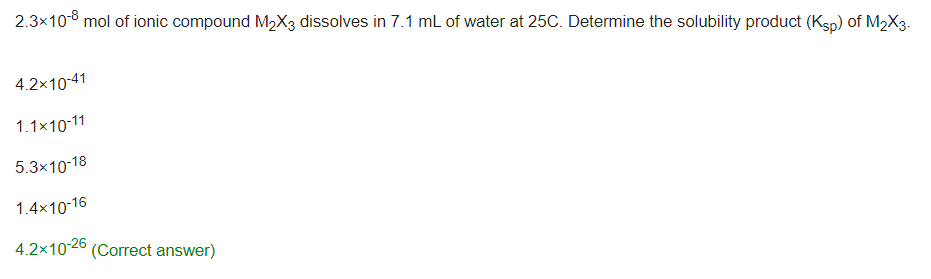 Solved 2.3x10-8 mol of ionic compound M2X3 dissolves in 7.1 | Chegg.com
