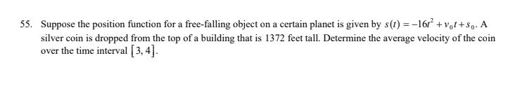 Solved 55. Suppose the position function for a free-falling | Chegg.com