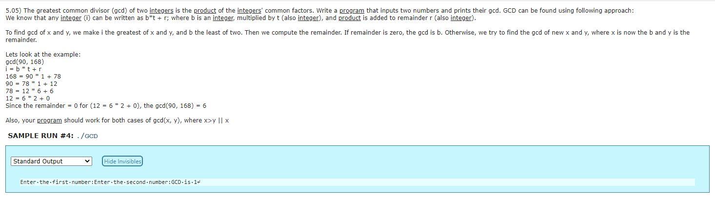Solved 5.05) The greatest common divisor (gcd) of two | Chegg.com