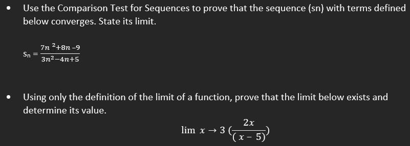 Solved Use the Comparison Test for Sequences to prove that | Chegg.com