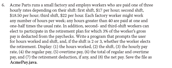 Solved 6. Acme Parts runs a small factory and employs | Chegg.com