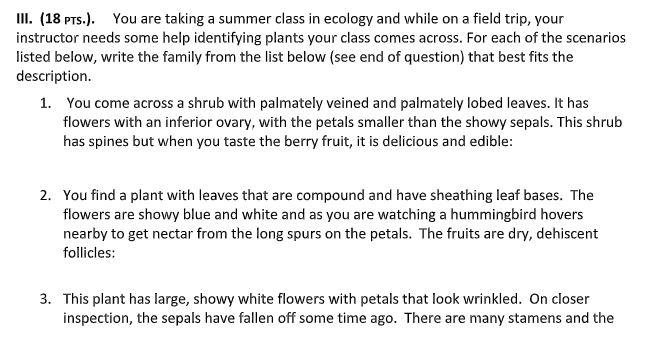 Solved III. (18 pTs.). You are taking a summer class in | Chegg.com