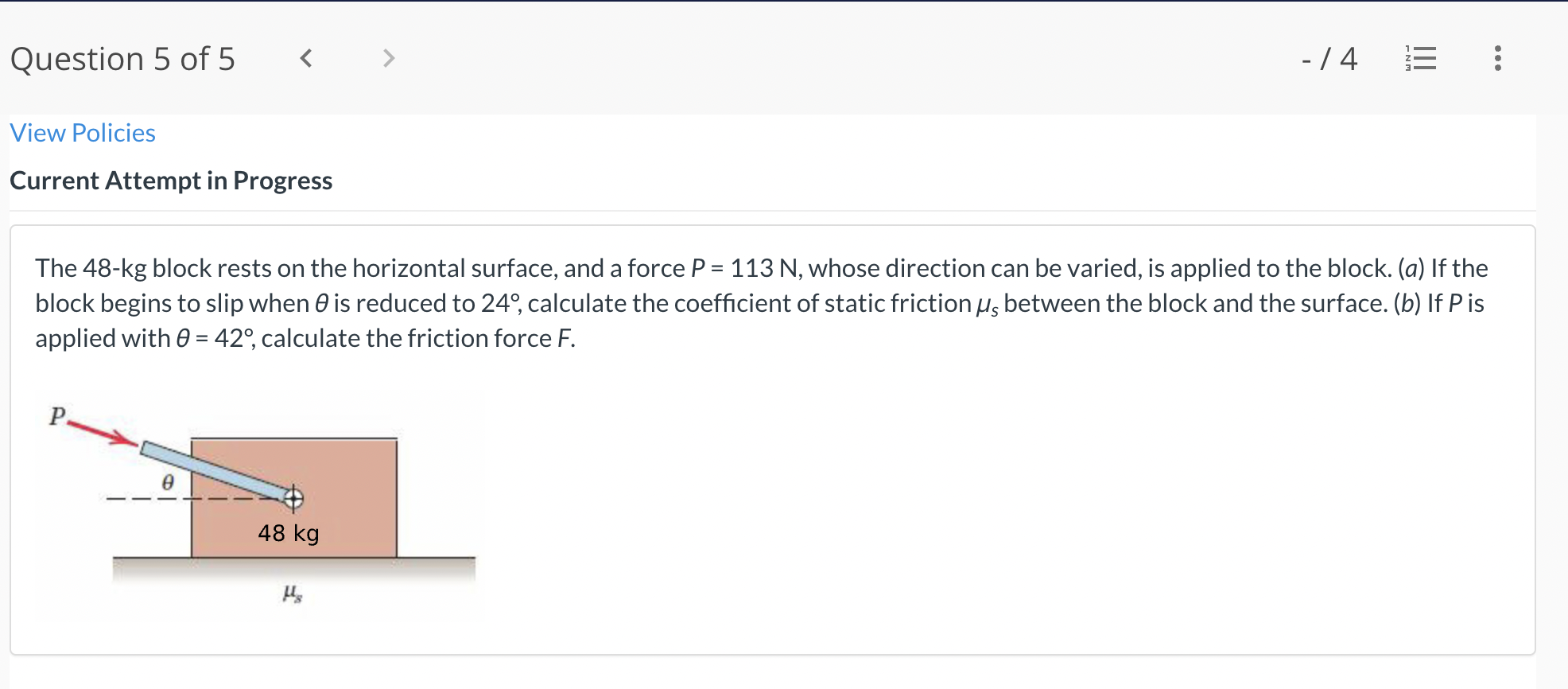 Solved The 48-kg block rests on the horizontal surface, and | Chegg.com