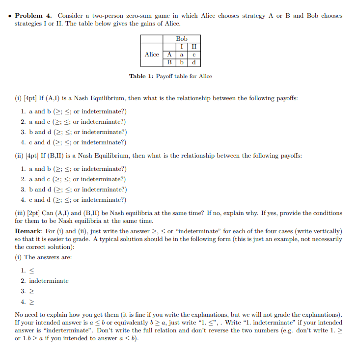 Solved • Problem 4. Consider a two-person zero-sum game in | Chegg.com