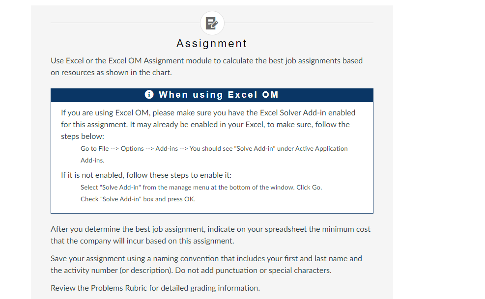 Scheduling Resources Using the Assignment Method | Chegg.com