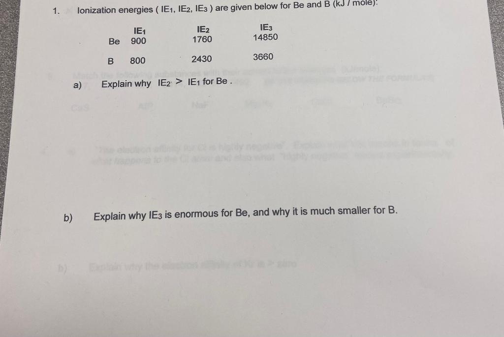 Solved Ionization energies (IE1,IE2,IE3) are given below for | Chegg.com