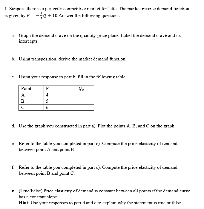 Solved 1. Suppose there is a perfectly competitive market | Chegg.com